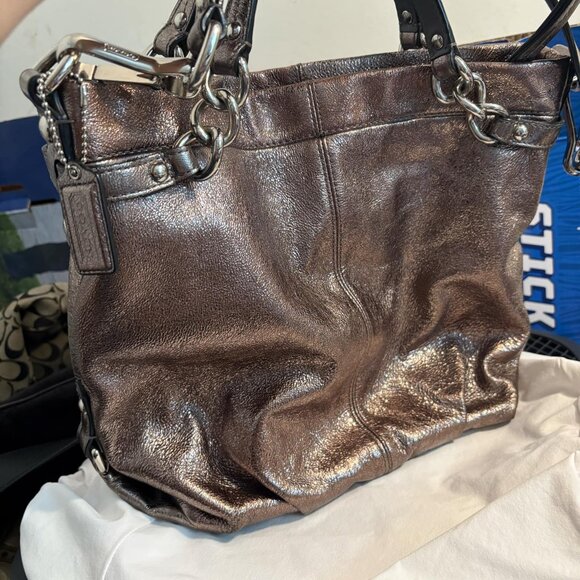 Coach | Bags | Coach Brooke Pewter Metallic Shoulder Bag Carryall Tote ...